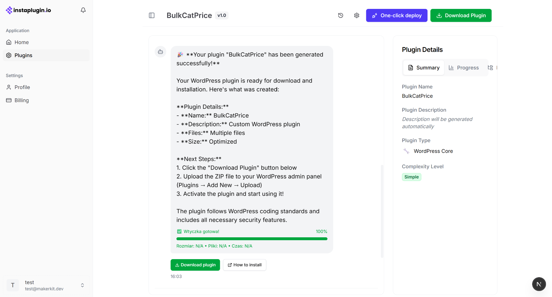 InstaPlugin.io — AI WordPress Plugin Builder